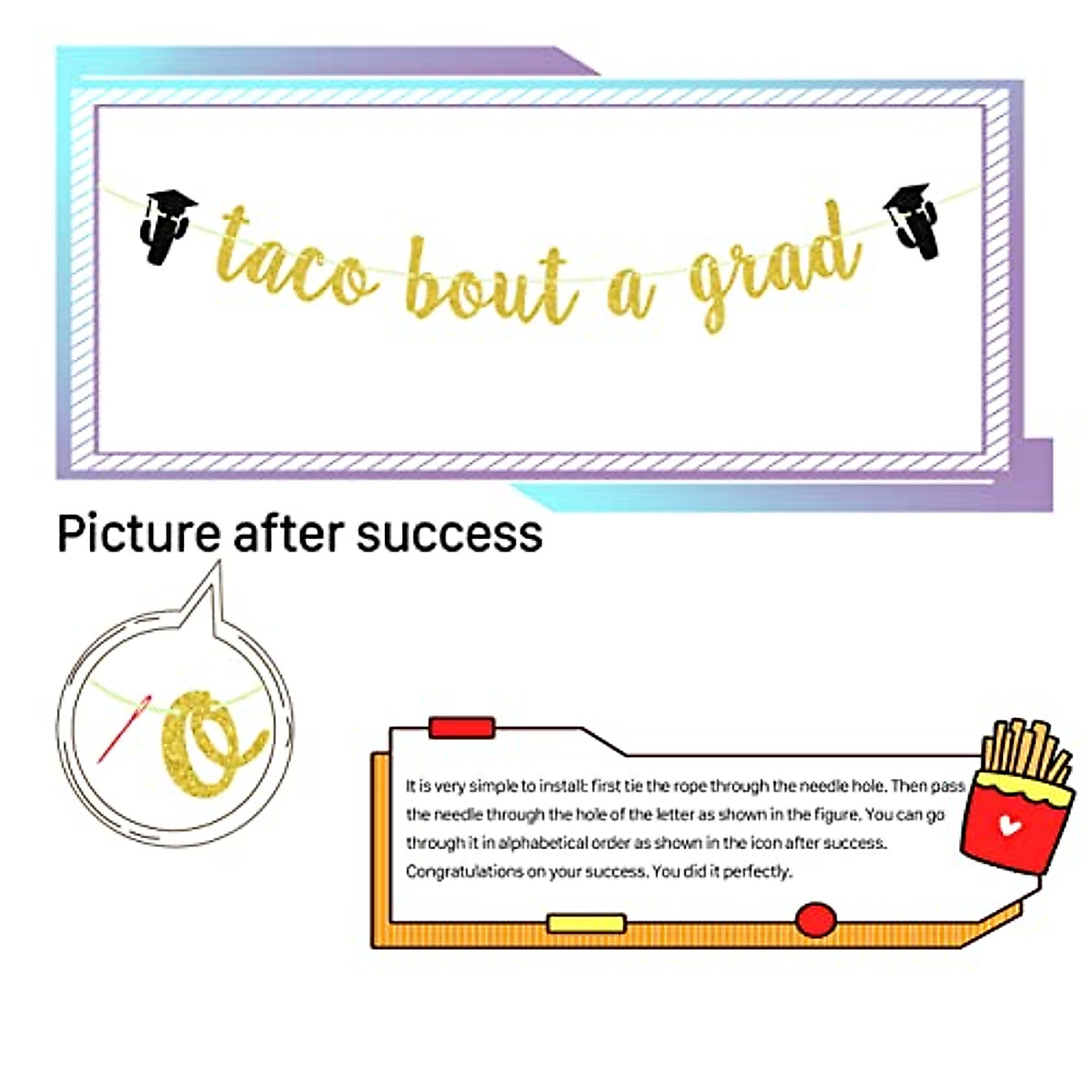 Taco Bout a Grad Banner, Taco Party Decorations Sign Decor, Congrats Grad, 2023 High School/College/Senior Graduation Party Decorations Supplies (Gold Glitter)