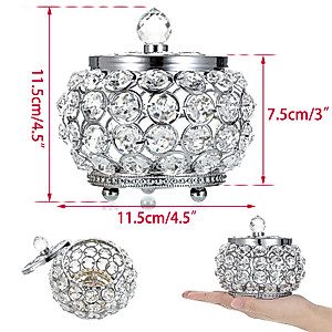 Hipiwe Crystal Jewelry Box with Glass Lid Small Trinket Organizer Mirrored Treasure Box Ring Holder Earrings Necklace Storage Box Keepsake Gift Box for Home Dresser Decor, Silver