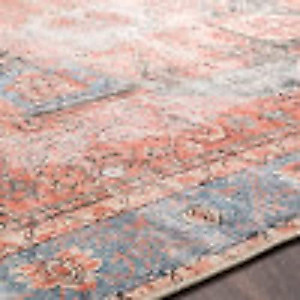 Livabliss Suri Vintage Washable Area Rug 5'3" x 7'3", Rust/Blue