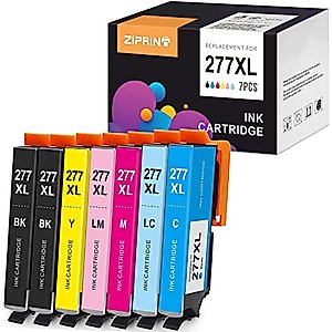 ZIPRINT Remanufactured Ink Cartridge Replacement for EPSON 277XL 277 T277 to use with XP-850 XP-860 XP-950 XP-960 XP-970 Printer (2Black, 1Cyan, 1Magenta, 1Yellow, 1Light Cyan, 1Light Magenta)