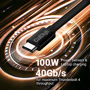 CalDigit Thunderbolt 4 Cable - 40Gbps 100W Power Delivery, Compatible with Thunderbolt 3 & USB Type C, MacBook Pro, iMac, iPhone 15 Max, Black (0.8 Meter 2.62 Feet, Thunderbolt 4 / USB 4 Cable)