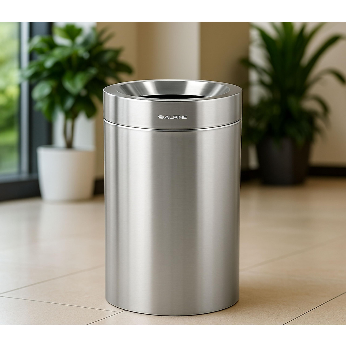 Alpine 50 Gallon Indoor Trash Can - Corrosion Proof Stainless Steel Garbage Bin - Heavy Duty Waste Disposal Trashcan for Litter Free Home, Schools, Hospitals and Businesses (50 Gallon)