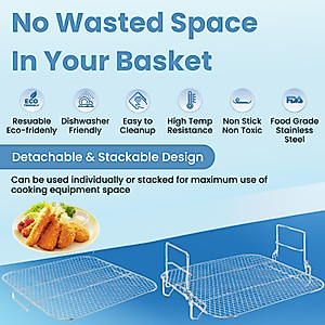 8 inch Square Air Fryer Rack, Lancisism 2 Layers Stainless Steel Dehydrator Rack Grill Square Air Fryer Accessories-8.27×8.27×3.6inch