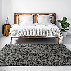 Signature Loom Fluffy Shaggy Area Rug 8x10 – Soft Fuzzy Velvet Rugs for Girls Bedroom – Shaggy Carpet for Kids Room with Non-Slip Bottom – Soft Fluffy Throw Rug Indoor Living Room Carpet, Dark Grey