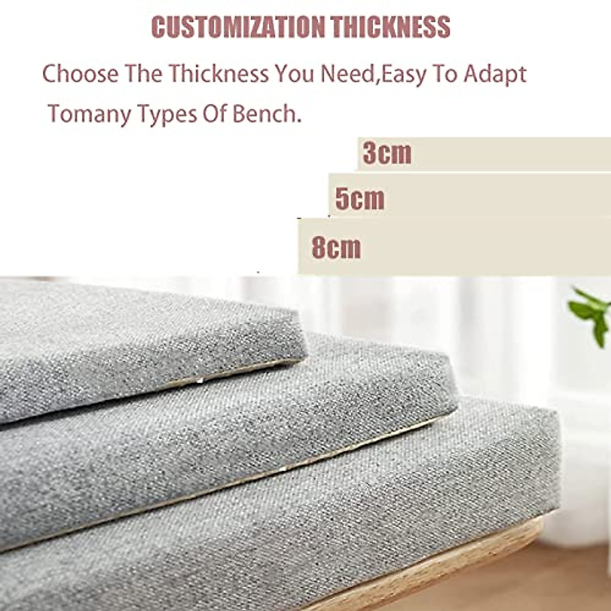 Custom Bench Cushion, Personalized Size Bench Cushions for Outdoor Furniture Porch Swing Cushions Window Seat Cushions Indoor, Non Slip Bottom Bay Window Cushion for Garden Patio