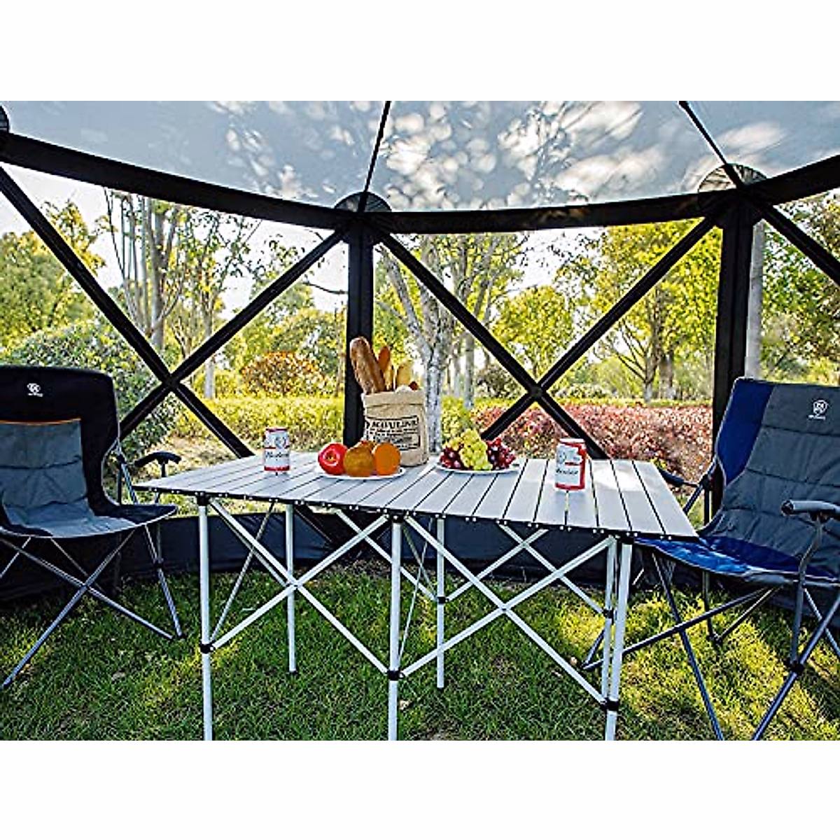 EVER ADVANCED Pop Up Gazebo Screen House Tent for Camping 11.5 ft for 8-10 Person Instant Canopy Shelter with Netting Portable for Outdoor, Backyard