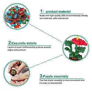 Kimiangel 6PCS Party Favors for Kids 8-12, Mini Building Blocks for Kid DIY Toy Sets Prizes Birthday Gifts Goodie Bag Fillers, Plants and Flowers, Bonsai Tree (Plant Mini Block)