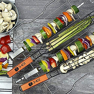 D-ICE Kebab Grilling Basket & Grilling Skewers Stainless Steel - Kabob Grilling Baskets set of 4 & 2 Metal BBQ Skewers. Kabob Basket for Veggies, Jumbo Shrimps - Grilling Baskets & Barbecue Skewers