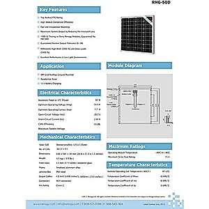 Renogy KIT-BUNDLE50D 12 Volt Monocrystalline Solar, Bundle 50W Kit, Bundle Kit with 10A PWM LCD Charge Controller