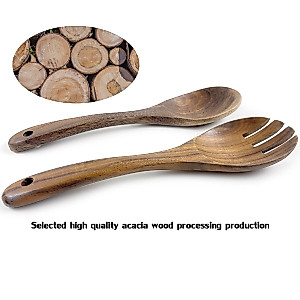 EWEIGEER 10.5-inch Wood Salad Server Acacia Wooden Serving Spoon Fork Set of 2