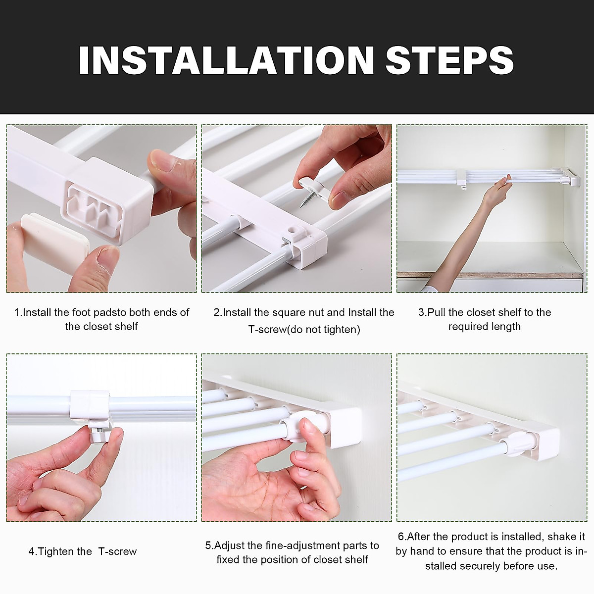 Geetery 4 Pcs Closet Tension Shelf Metal Expandable Closet Shelf Dividers Adjustable DIY Shelf Separators in Closet Tension Rod Storage Rack for Cabinet Kitchen Wardrobe (15''-21.65'' X 9.45'')