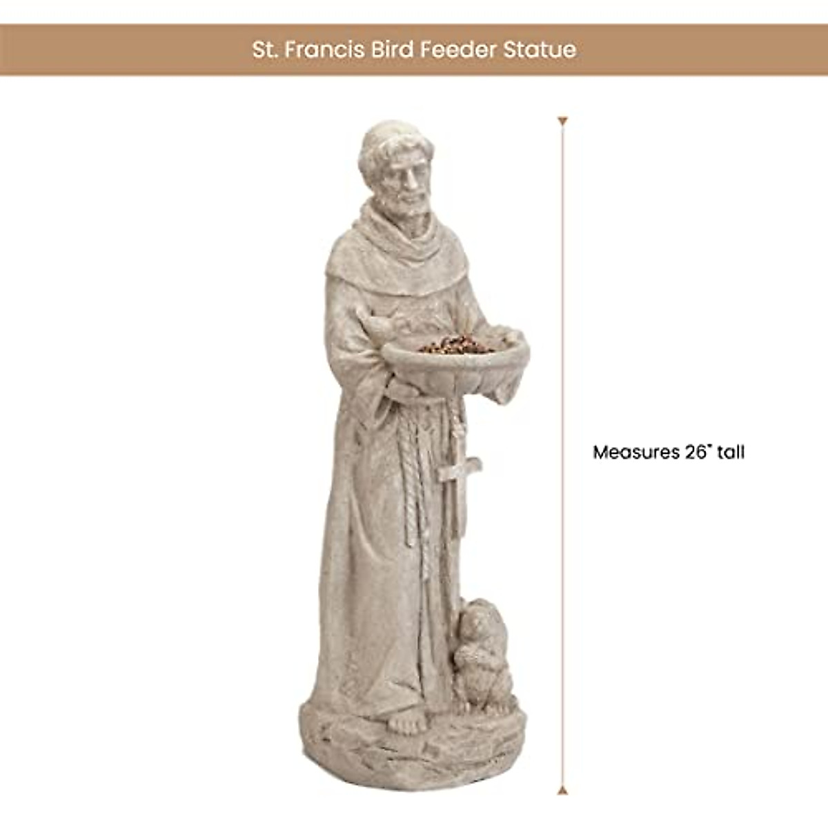 Bits and Pieces - 26” Tall St. Francis Bird Feeder - Yard Decorations - Polyresin Religious Sculpture - Outdoor Decoration Statue - Garden Decor