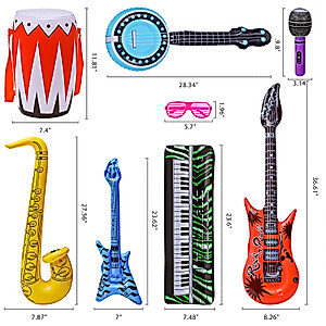 Max Fun Inflatable Rock Star Toy Set, 30 PCS 80s 90s Party Decorations Inflatable Party Props Musical Instrument Blow up Guitar Inflate Rock Band for Carnival Party Favors Rock and Roll Party Supplies