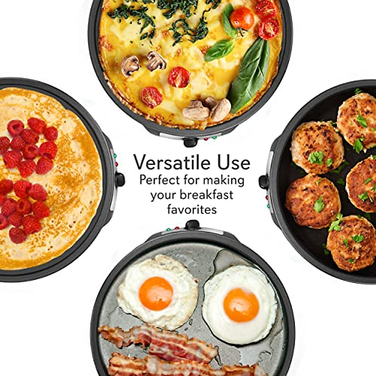 NutriChef Crepe Maker - Cooks Bacon, Roti, Tortillas & Omelets - Easy to Clean Detachable Cooktop - 12 inch Cook Area with Adjustable Temperature - Includes Wooden Spatula & Batter Spreader