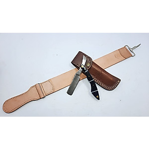 Qureshi Knifes Damascus Steel Straight Razor fixed Blade Camel Bone with Leather Sheath Belt Loop. STR-24001