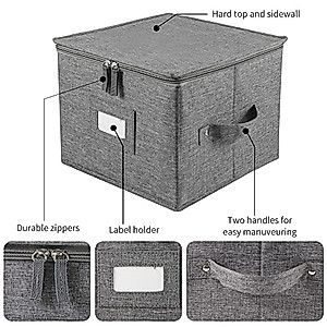 popoly China Storage Containers Inside 12" W x 8" H, Dinnerware Storage Box for Dishes Plate Storage with 24 Felt Dividers, Hold 24 Plates, Hard Shell and Stackable (2 Pack Grey)