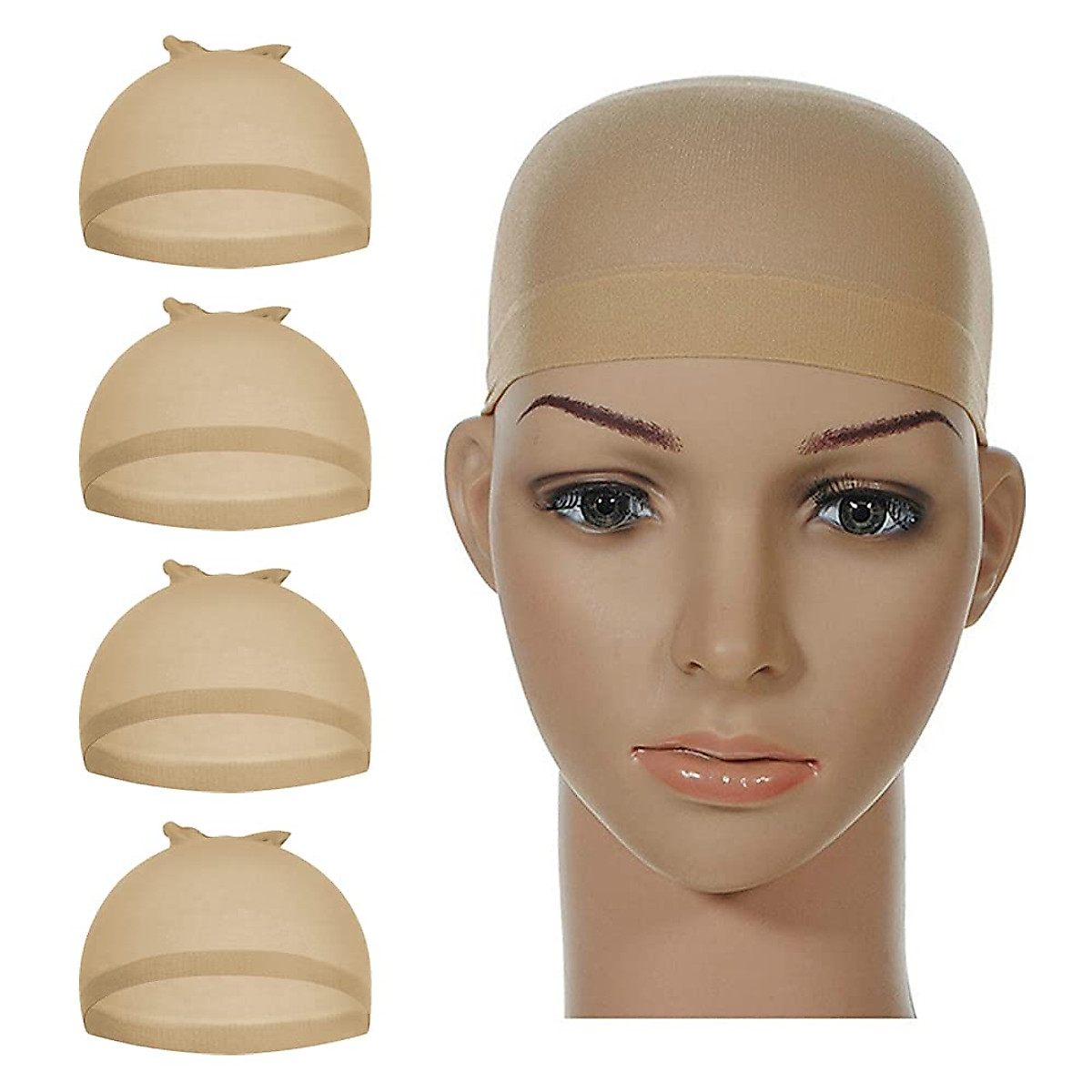 4 Pcs Stretchy Nylon Wig Caps, Brown Skin Tone Wig Cap for Women, Bald Cap for Wigs