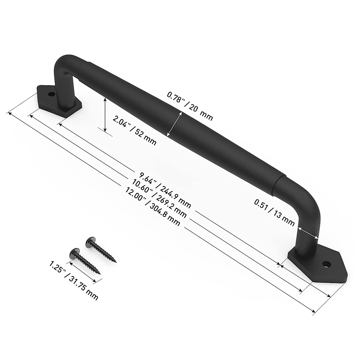 VivaLight 12 Inch Round Rustic Barn Door Handle - Solid Steel Black Pull for Sliding Doors, Gates, Garages, Sheds, Closets, Pantries - Durable & Stylish - Easy Install