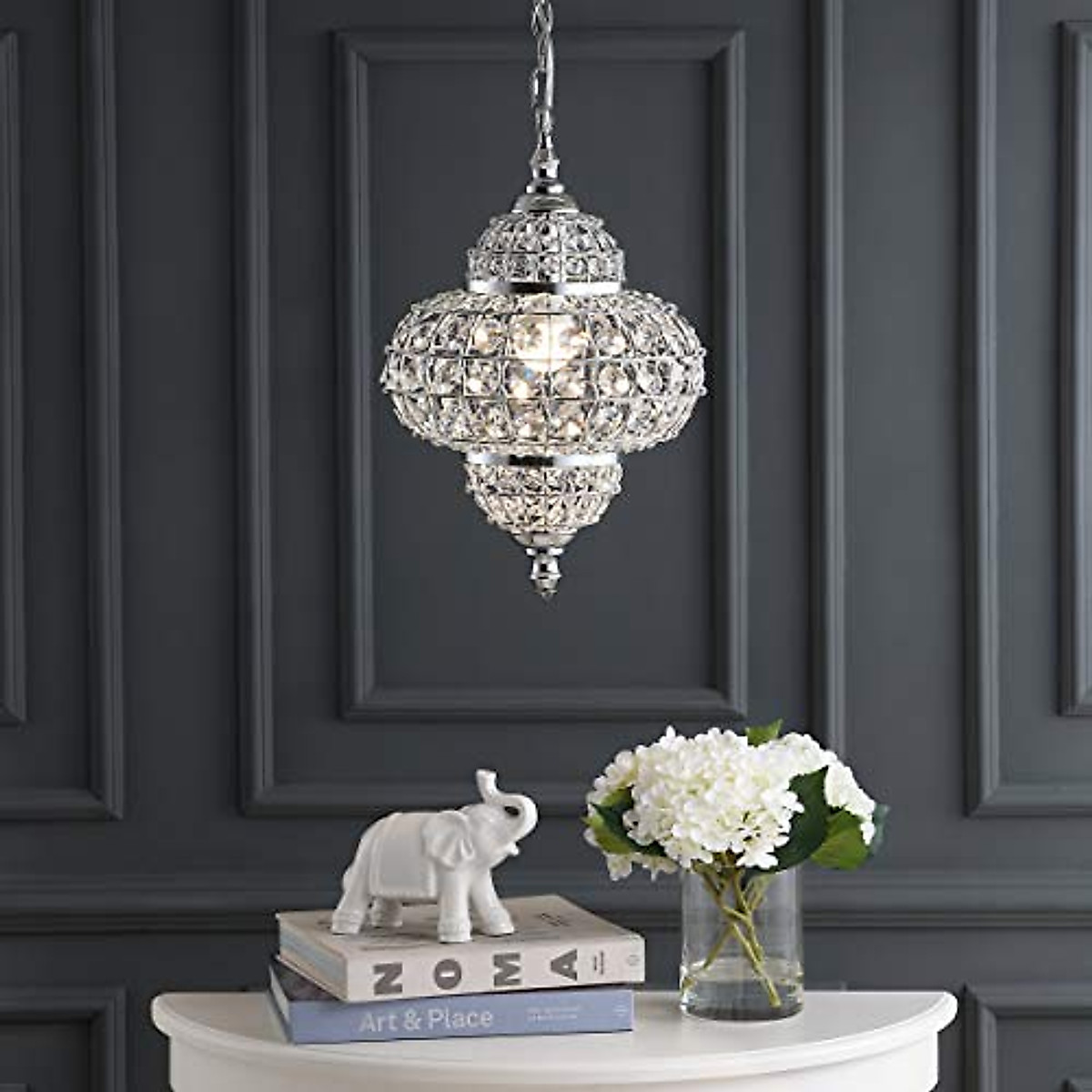JONATHAN Y JYL6111A Juliette 12" Crystal/Metal LED Chandelier Pendant Chandelier Pendant Glam Contemporary Transitional Dimmable Dining Room Living Room Kitchen Foyer Bedroom Hallway