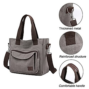 ZHIERNA Canvas Tote Purse for Women, Vintage Crossbody Shoulder Bags Small Handbag, Multi-pocket Top Handle Work Bag(Grey)