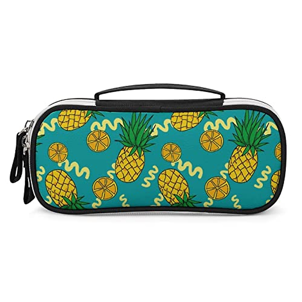 Pineapple and Lemon Pattern Printed Pencil Case Bag Stationery Pouch with Handle Portable Makeup Bag Desk Organizer