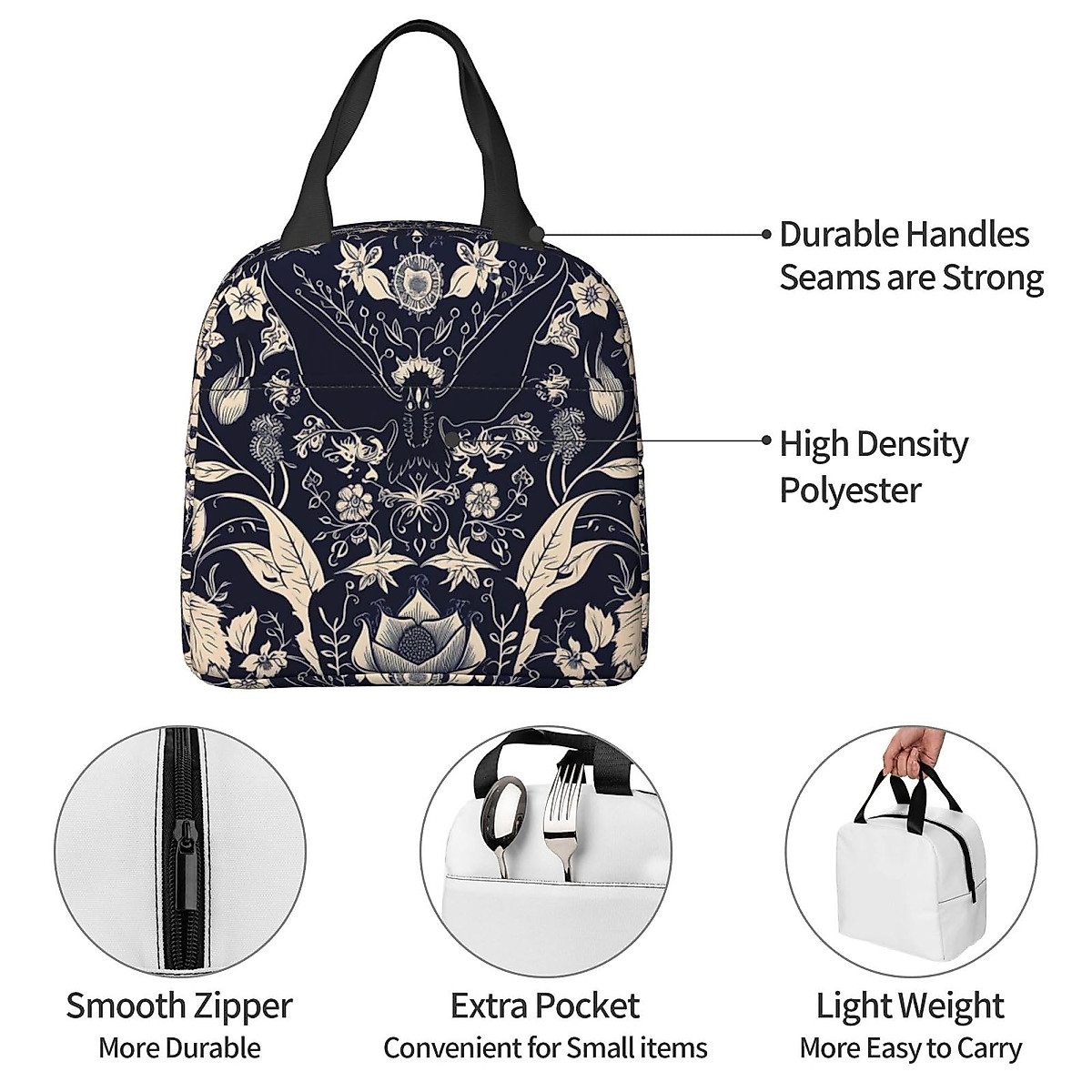 Bihoa Bat Flower Cute Lunch Bag for Kids Girls Boy Reusable Lunch Box Waterproof Thermal School Tote Bag Lunch Container Cooler Bag Women Men