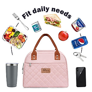 HOMESPON Insulated Lunch Bag for Women Men Adults Lunch Tote with Front Pocket Lunch Box Container Cooler Bag for Work Picnic (Pink)