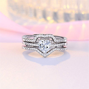 Uloveido 3pcs Set Womens Adjustable Heart CZ Wedding Bands Engagement Ring Enhancer Bridal Rings Platinum Plated Y1117