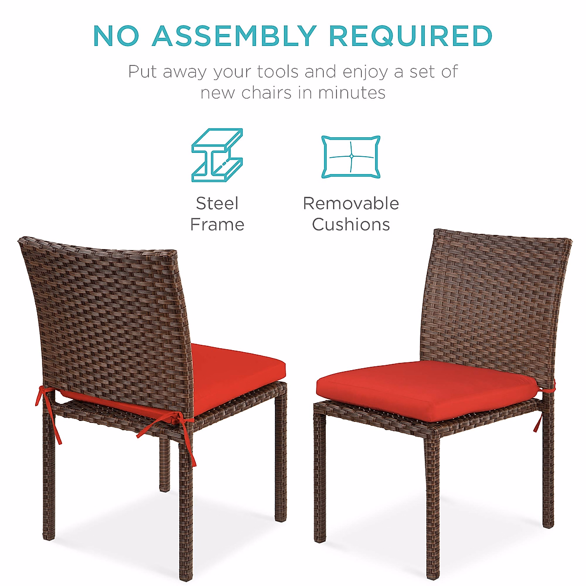 Best Choice Products Set of 4 Stackable Outdoor Patio Wicker Chairs w/Cushions, UV-Resistant Finish, and Steel Frame - Brown/Red