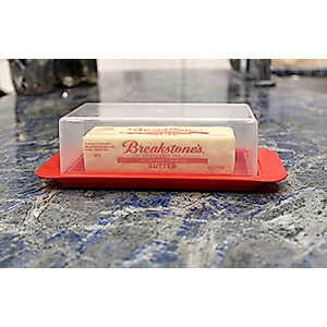 Butter Dish With Cover and Handles Fits Both Elgin East Coast and West Coast Bars of Butter (Red)