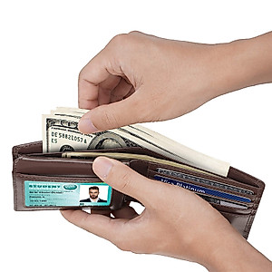 LVCRETIVS Leather Bifold Wallet for Men Full Grain Leather RFID Blocking Wallet with 2 ID Windows