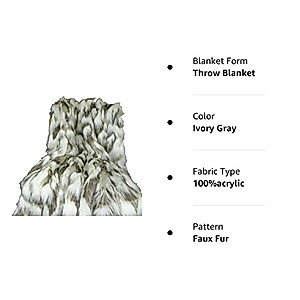 Thomas Collection Ivory Faux Fur Throw Blanket & Bedspread - Tibet Fox Fur - Ivory Beige Luxury Faux Fur - Throw Blanket - Luxury Soft Faux Fur, Handmade in US, 16445
