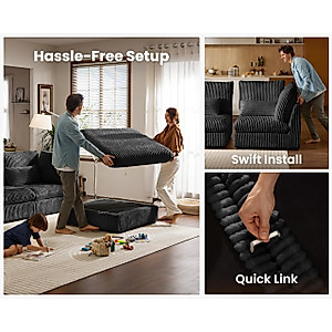 Cloud Oversized Modular Sofa, 160" Corduroy Wide Seat Sectional with Reversible Chaise, Shaped Couches Modern Comfy Fluffy Cushion Sleeper Sofa Bed with Convertible Ottoman for Living Room 6 Seater