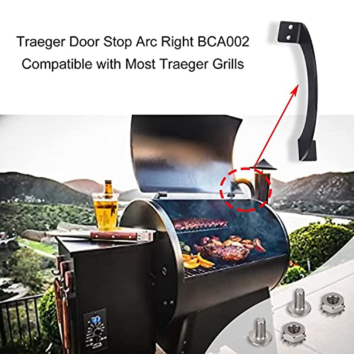 BCA002 Grill Lid Door Stop Arc Use for to Fit Most Traeger Grills, Installation Hardware not Included, fit for Century 885, Eastwood 22, Eastwood 34 and More - Durable (Right Side)