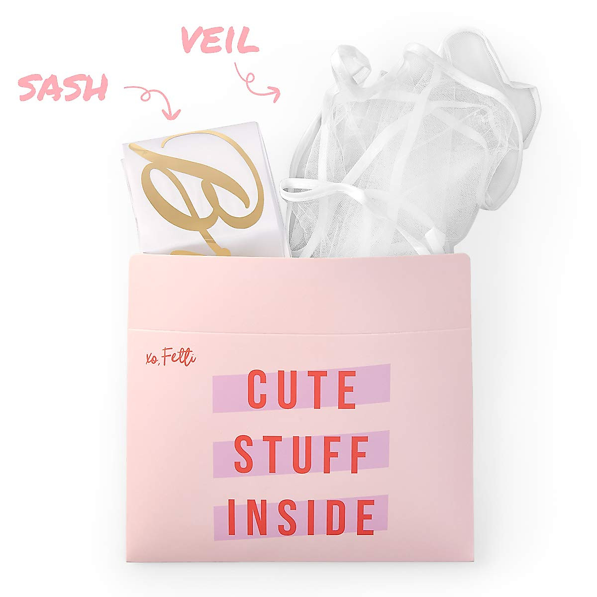 xo, Fetti Bachelorette Party Sash + Veil - Bride To Be | Bachelorette Party Decorations Kit - Sash for Bride | Bridal Shower Gift Supplies