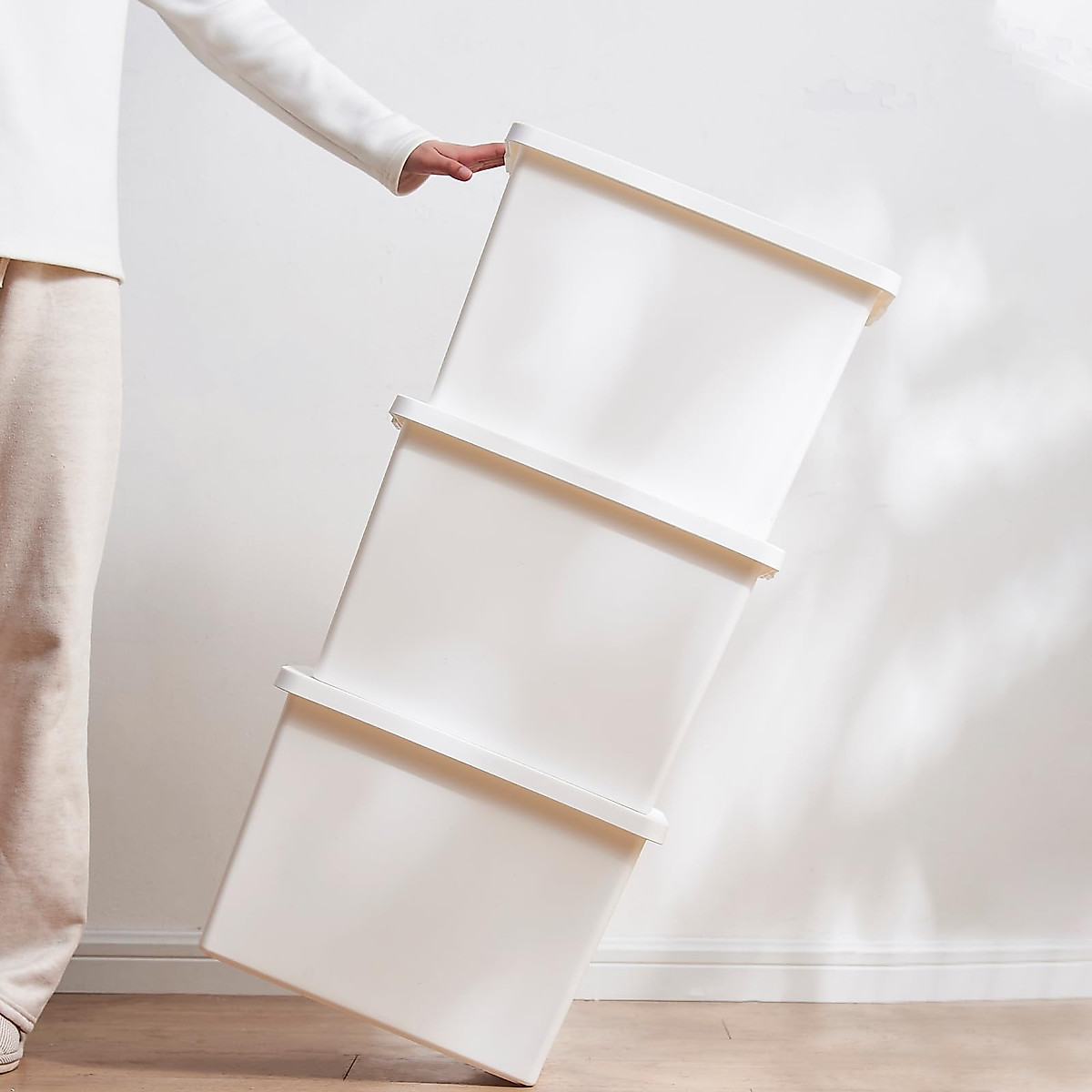 Yishyfier White Storage Bins with lids,Stackable Plastic Boxes Set of 4,Storage Box with handle for Organizing Snacks, Crafts,Crafts, Tools,books(white, 4XL)