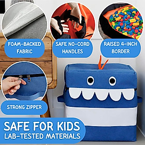 Toy Storage Organizer with Play Mat - XXL Monster Storage Bag/Box for Kids, Boys, Girls, Nursery, Playroom - Basket for Building Bricks/Blocks - Collapsible Fabric Cube Bin, 15"x15"x15"