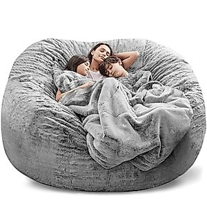 ZGLCQSGY Bean Bag Chair Cover 5ft Fluffy Bean Bag Chairs for Adults PvFur Light Grey BeanBag Cover Living Room Furniture