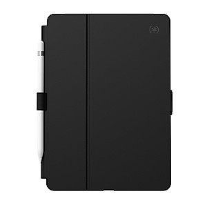 Speck Balance Folio Case for iPad 10.2 Inch (2019-2021) - Drop & Camera Protection, Slim Multi Range Stand, Apple Pencil Holder - Black/Black
