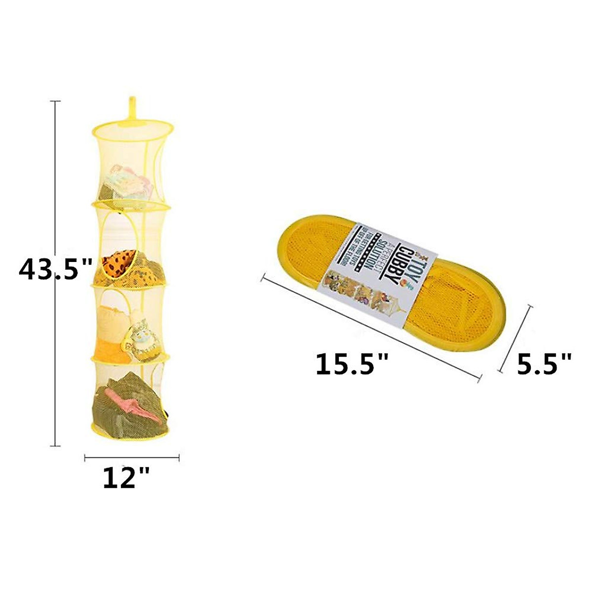 Leoyoubei 2 Pack Foldable Hanging Basket Organize The Suspension of Storage Items, Mesh Hanging Storage with 4 Compartments,Organizing Children's Toys,Shawls,Hats and Mittens,43.5” x 12” Gray