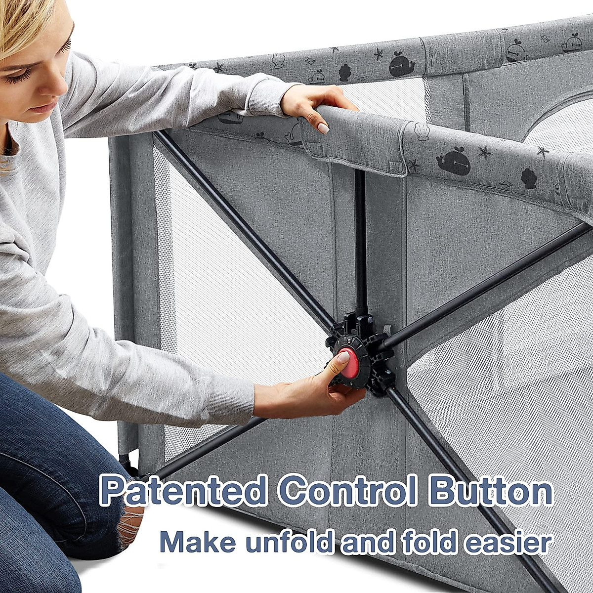 Foldable Baby Playpen, ALVOD 59 * 47 inches Portable Playpen for Babies and Toddlers Indoor & Outdoor Kids Safety Playpen with Carrying Bag, Dark Gray