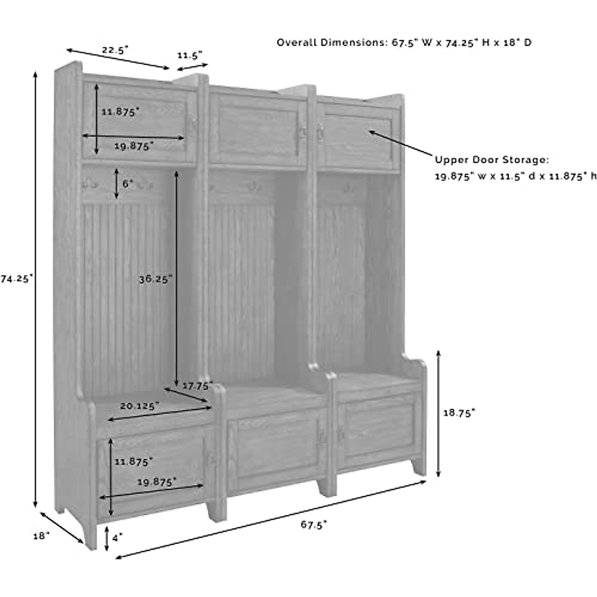 Crosley Furniture Fremont Tower Entryway Hall Tree with Storage (Set of 3), Distressed White