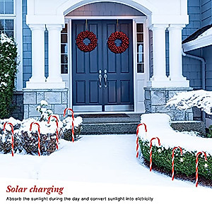Christmas Candy Cane Solar Lights with SnowflakesCandy Cane Lights Set of 8,Red and White Yard Lights for Holiday Xmas Indoor Courtyard Patio Garden Walkway
