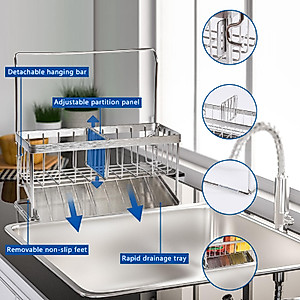 DorineRack Sponge Holder for Kitchen Sink,Stainless Steel Kitchen Sink Organizer, Rag Soap Brush Storage Rack, Sink Sponge Non-Slip Storage Rack Kitchen Bathroom Sink Essentials&Accessories