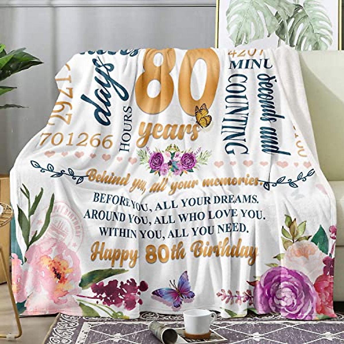 Hcoviv 80th Birthday Gifts Women Blanket 50*60, Happy 80th Birthday Gift Ideas, 80th Birthday Decorations, Gifts for Women Turning 80, Gifts for 80-Year-Old, Best Birthday Present 1943 Throw Blanket