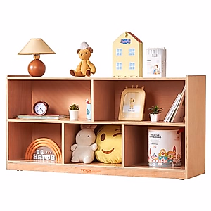 VEVOR 5-Compartment Montessori Bookshelf, Kids Toy Shelf Cubby Storage Shelf 2-Shelf, Classroom Cubbies, Classroom Furniture for Home, Daycare and Preschool, Natural