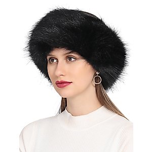 Rulala Fancy Faux Fur Headband for Women Winter Earwarmer Earmuff with Elastic(Black)