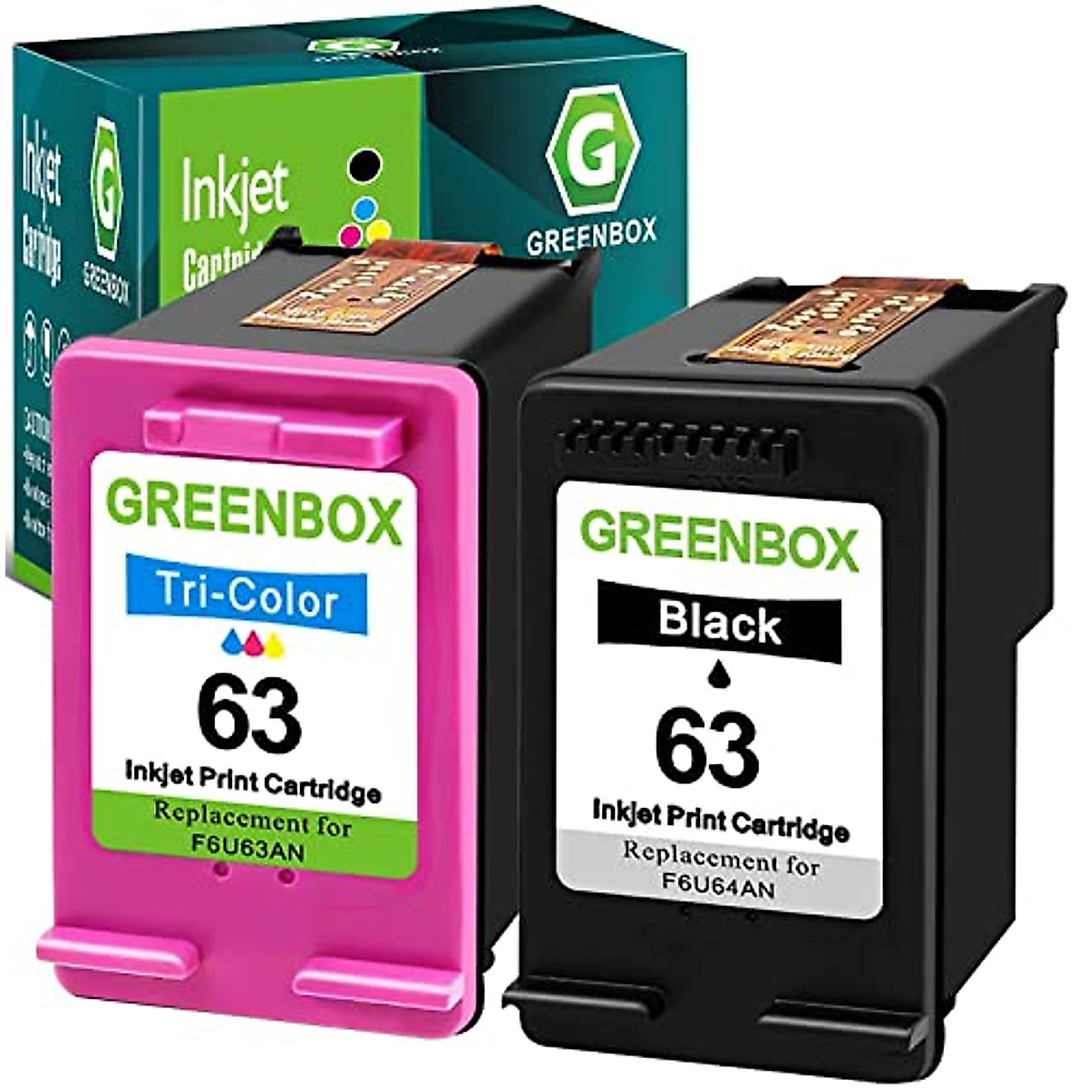 GREENBOX Remanufactured Ink Cartridge Replacement for HP 63 63 to use with OfficeJet 3830 Envy 4512 4520 Officejet 4650 5255 Deskjet 1112 3634 3632 3639 Printer (1 Black 1 Color)
