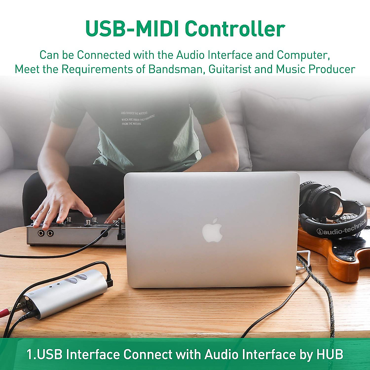 MIDI Foot Controller，MeloAudio Guitar Floor Multi-Effects Portable USB MIDI Foot Controller with 10 Foot Switches，2 Expression Pedal Jacks and 8 Host Presets