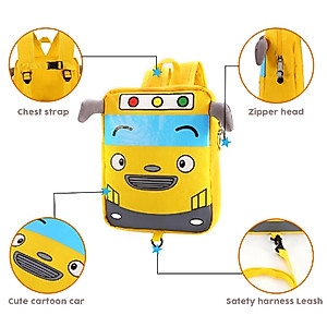 willikiva Little Cute Bus Mini Toddler Travel School Backpack for Kids Boys Girls to Preschool Waterproof Children with Safety Harness Leash Chest Strap Bag(Yellow)